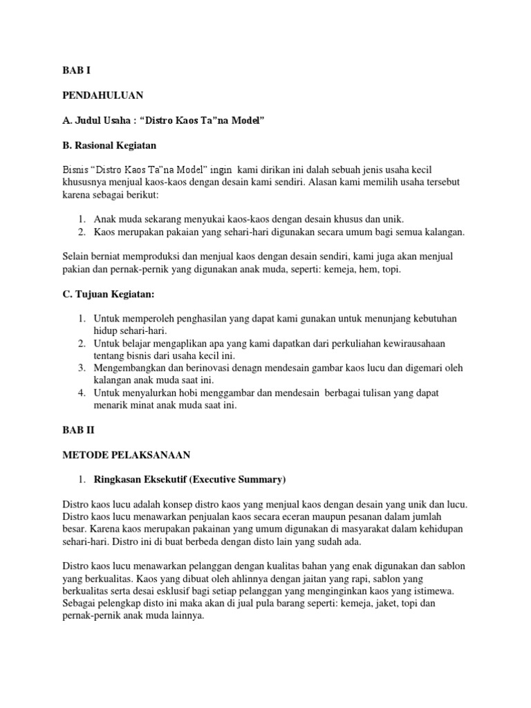 Contoh Bisnis Plan | PDF