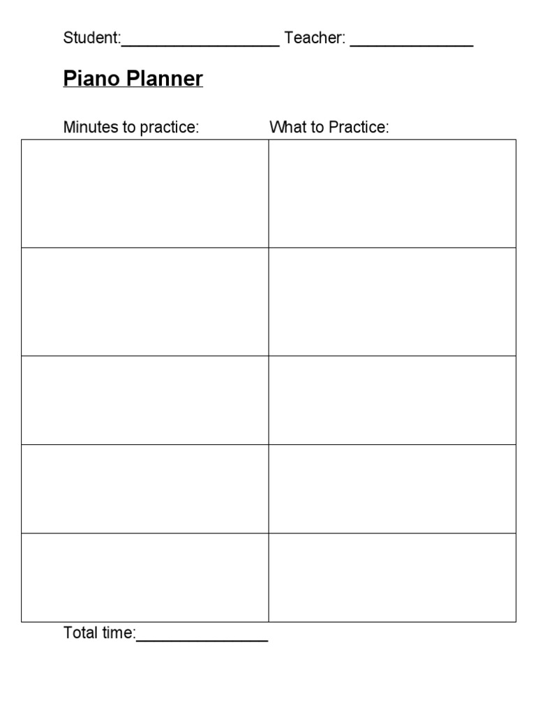 Piano Practice Planner Template | PDF | Language Arts & Discipline