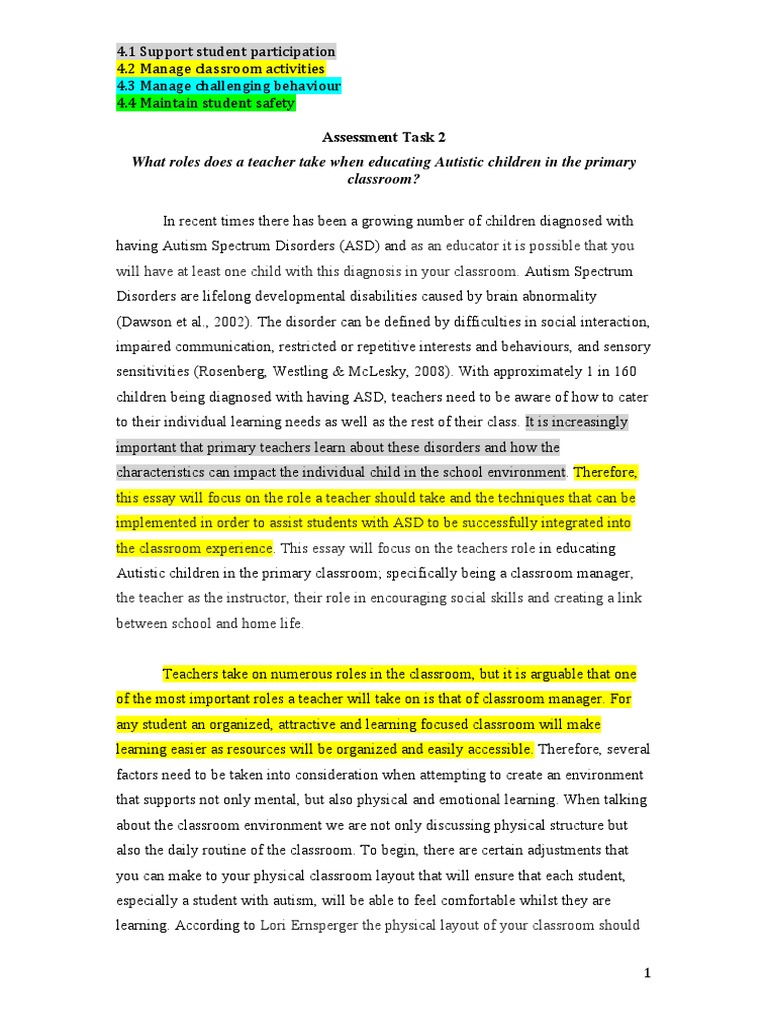 Autism Essay Assessment Task 2 | PDF | Autism | Autism Spectrum