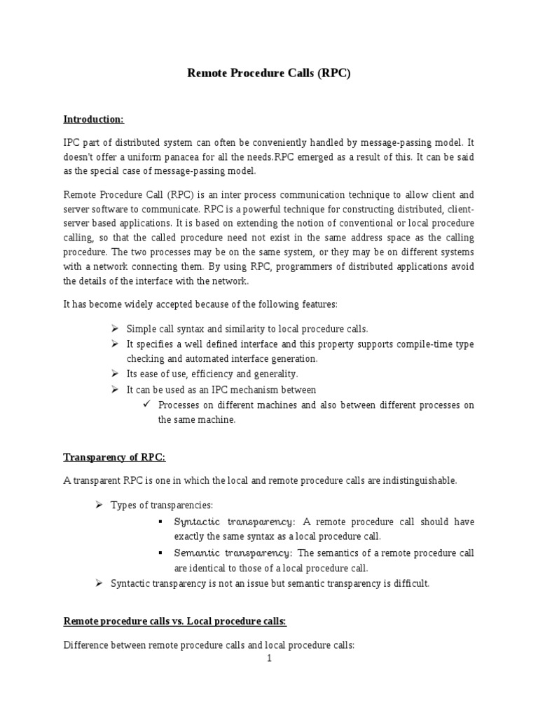 Remote Procedure Calls | PDF | Message Passing | Server (Computing)