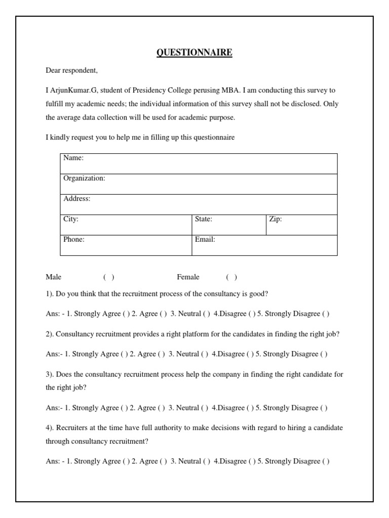 Consultancy Questionnaire | Recruitment | Survey Methodology