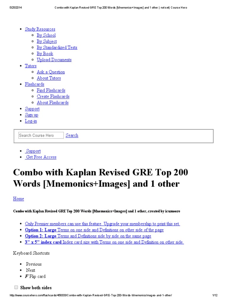 Combo With Kaplan Revised GRE Top 200 Words (Mnemonics+Images) and 1 ...