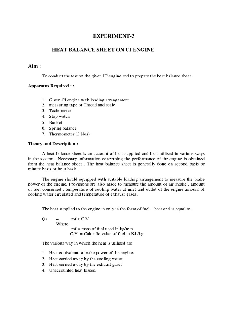 (235795183) Heat Balance Sheet on Ic Engine | Engines | Heat