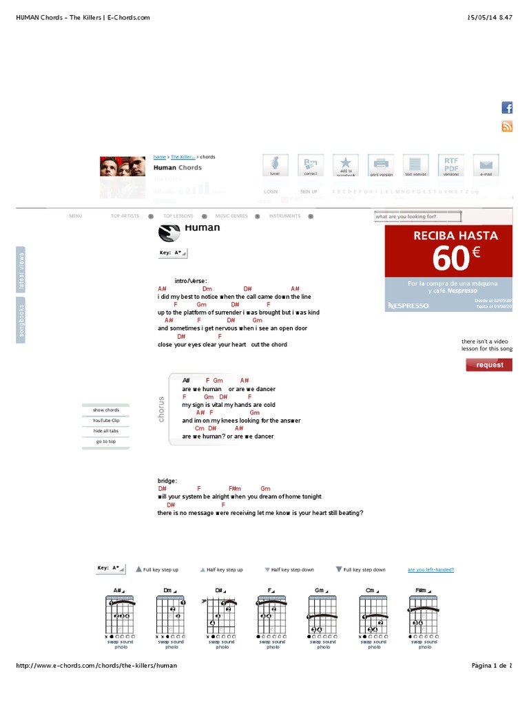 HUMAN Chords - The Killers | E-Chords.com | Entertainment (General) | Music