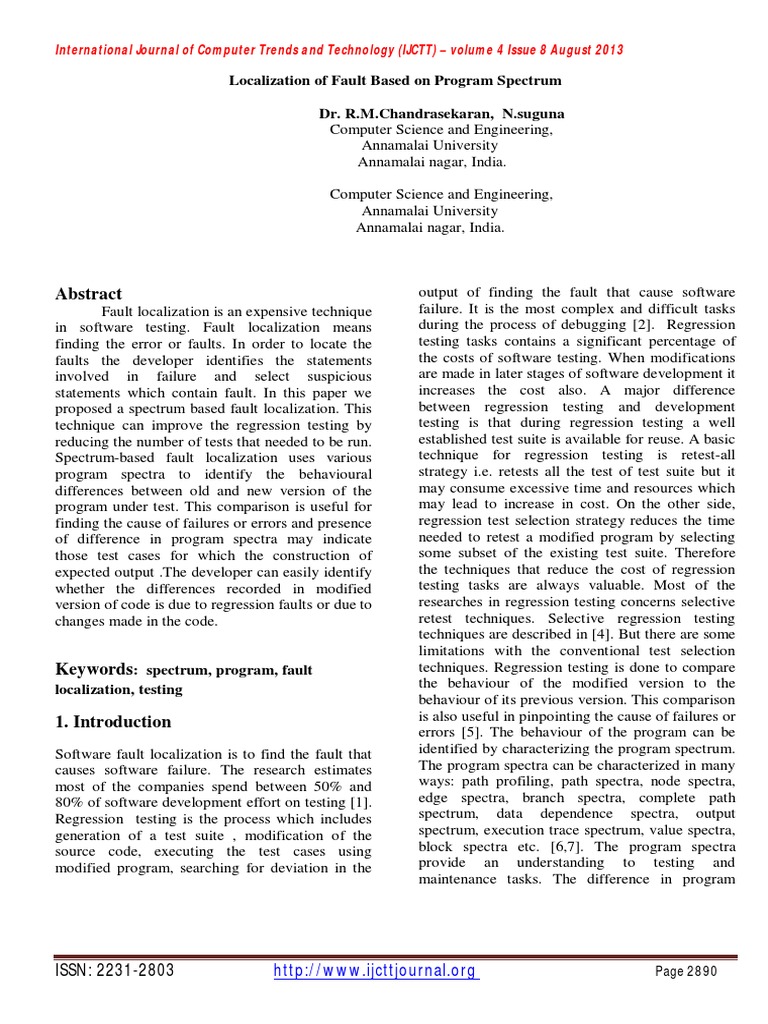 Localization Of Fault Based On Program Spectrum Pdf Software Testing Software Bug 3401