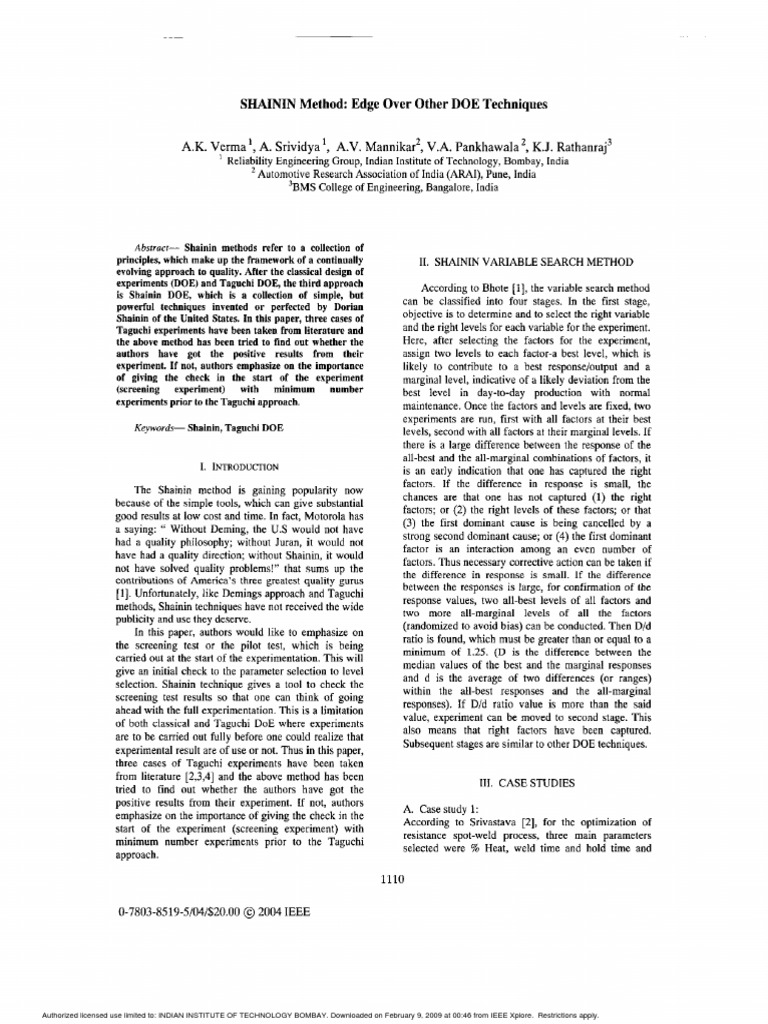 Shainin Method: Enhancing DOE Efficiency | PDF | Engineering Tolerance ...