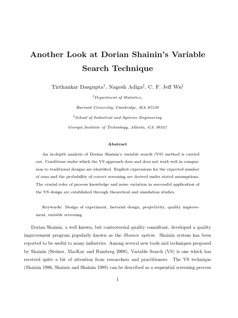 Another Look at Dorian Shainin's Variable Search Technique | PDF ...