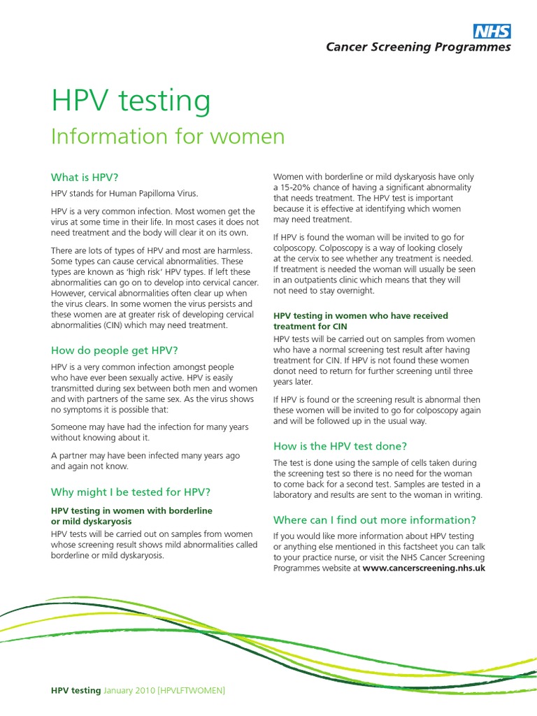 HPV Testing Info for Women | PDF | Cervical Cancer | Cancer