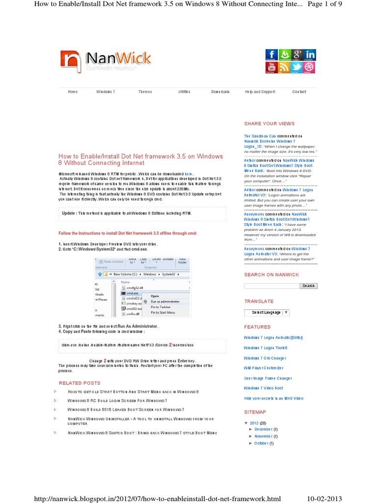 How To Enable Dot Net 3.5 On Windows 8 | PDF | Windows 8 | Windows 7