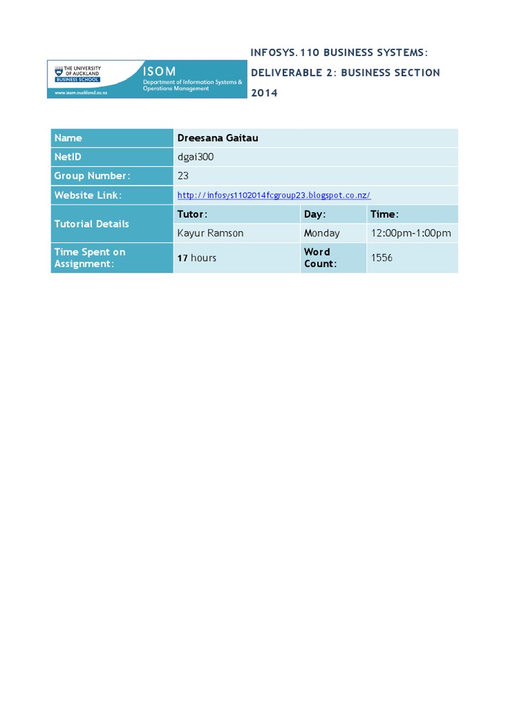 Name Netid Group Number: Website Link: Tutorial Details Time Spent On Assignment | PDF | Mobile ...