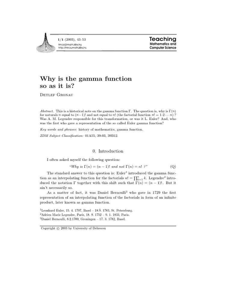 Why Is The Gamma Function So As Is It | PDF | Leonhard Euler | Teaching ...