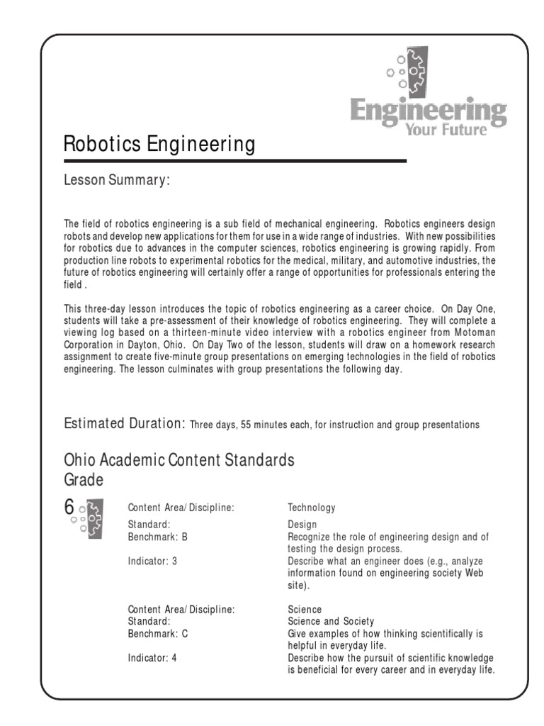 Introduction to Robotics Engineering | PDF