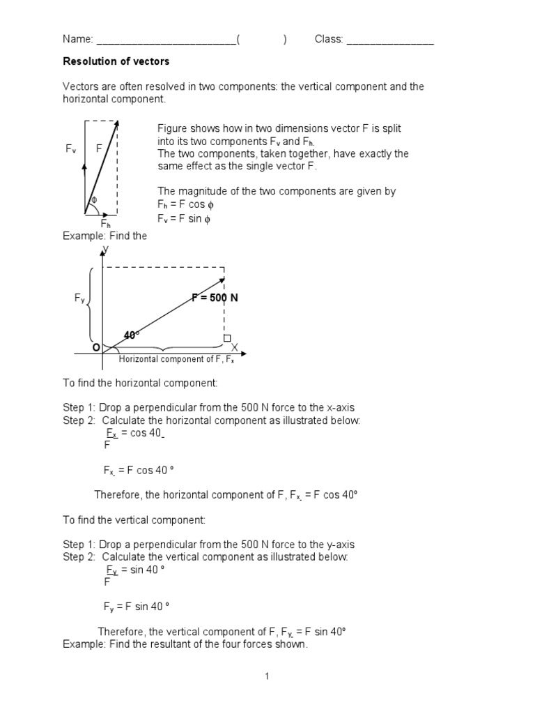 Resolution of Vectors (Student Worksheet) | PDF | Trigonometric ...