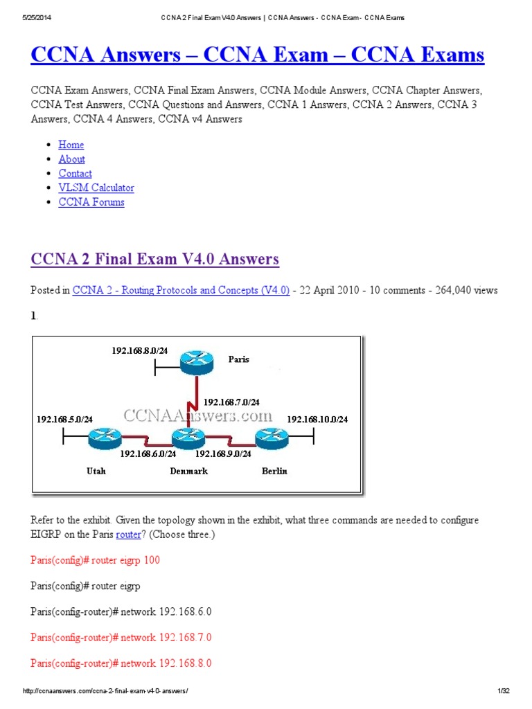 CCNA Answers - CCNA Exam - CCNA Exams | PDF | Cisco Certifications ...