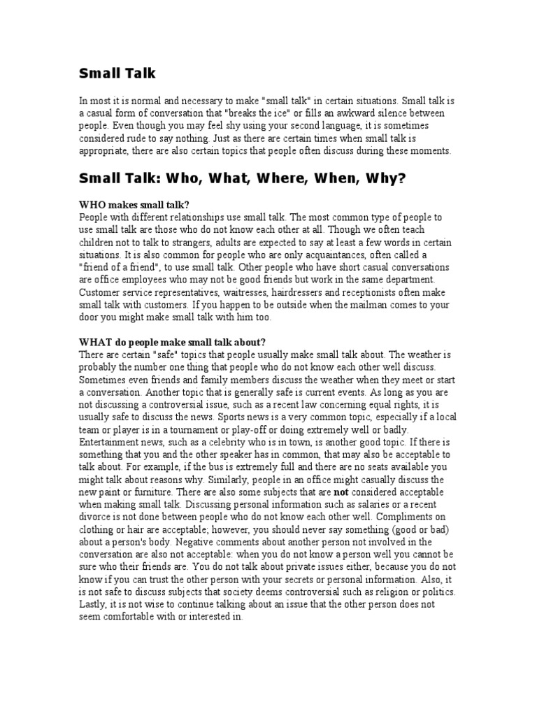 Small Talk, Presentation Skills and Business Meetings | PDF ...