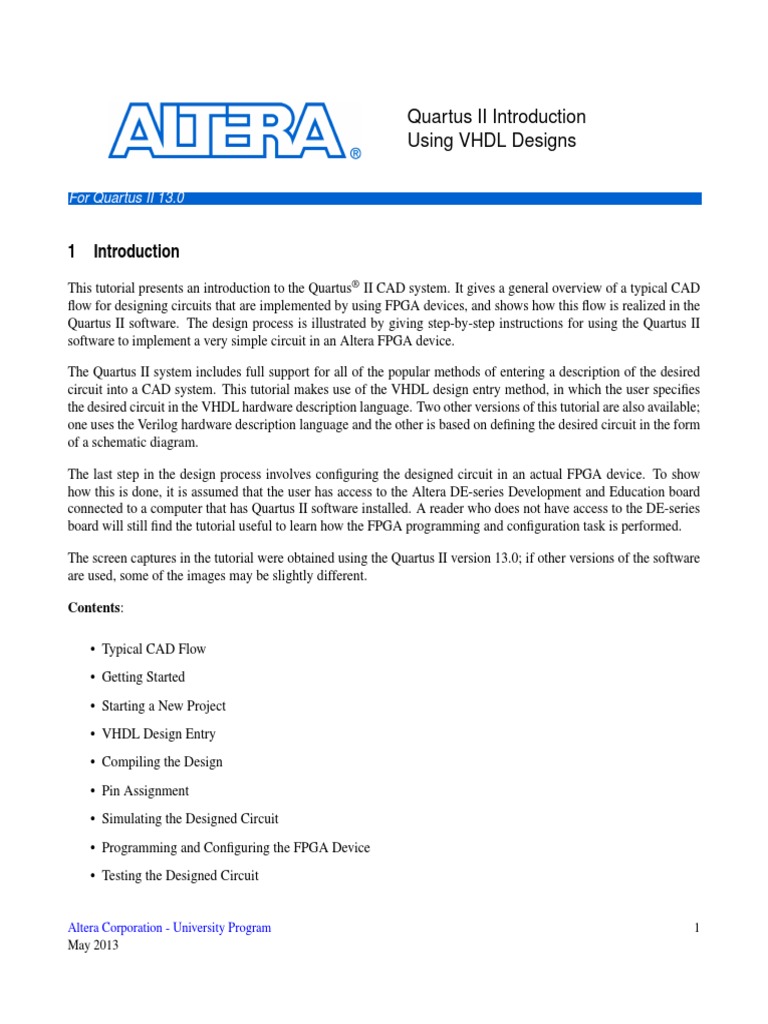 Quartus II Introduction-VHDL | PDF | Field Programmable Gate Array | Vhdl