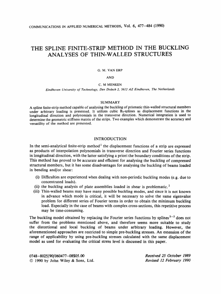 The Spline Finite Strip Method In The Buckling Analyses Of Thin Walled Structures Pdf