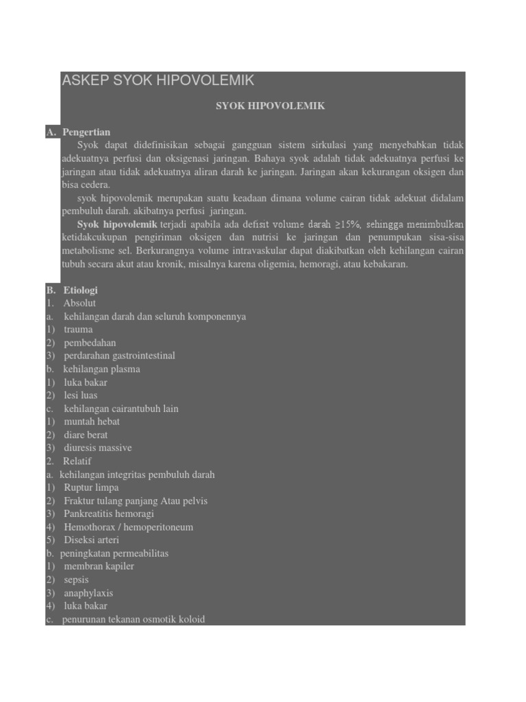 Askep Syok Hipovolemik | PDF