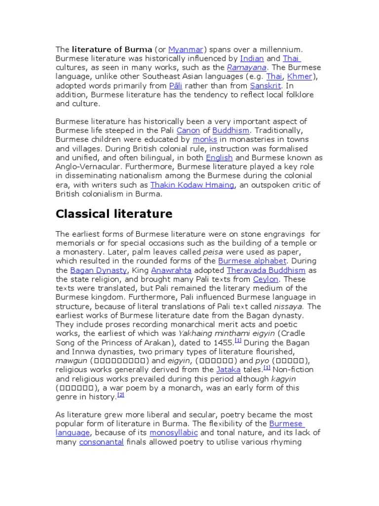 The Literature of Burma | PDF | Myanmar | Poetry