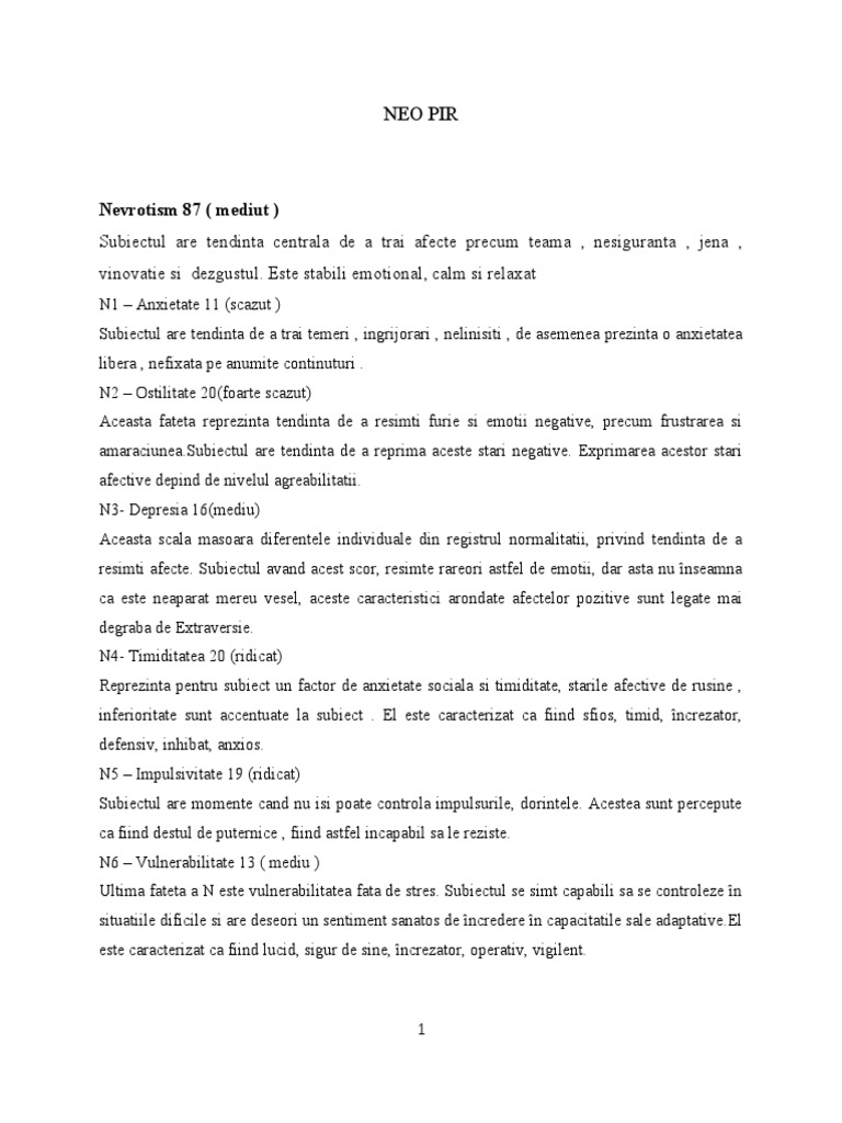 Interpretare Neo Pi-r