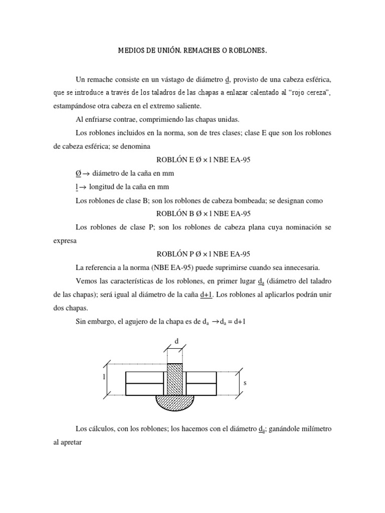Tipos y Cálculos de Roblones en Unión | PDF | Hogar, jardinería y bricolaje