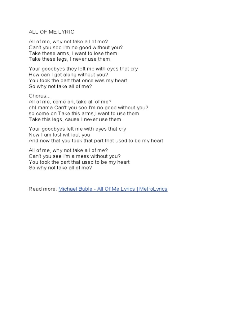 Michael Buble - All of Me Lyrics - Metrolyrics | PDF