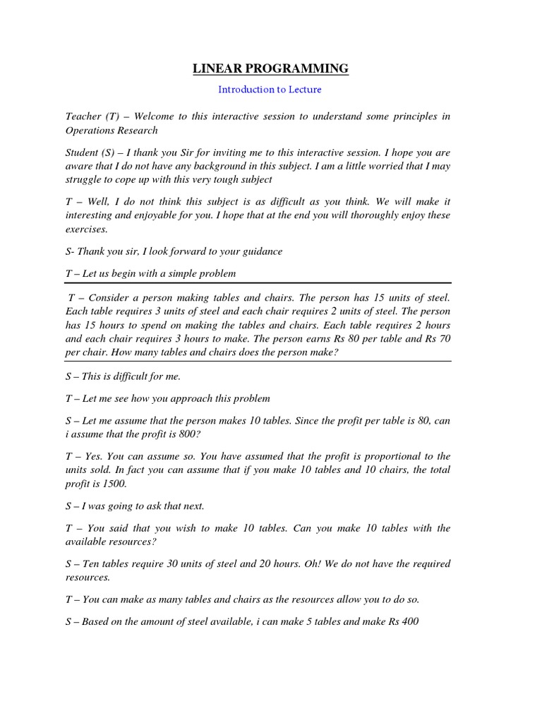 Linear Programming: Introduction To Lecture | PDF | Mathematical Optimization | Linear Programming