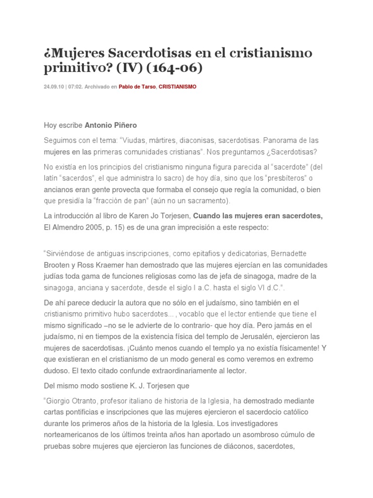 Mujeres Sacerdotisas en El Cristianismo Primitivo | PDF | María, madre ...