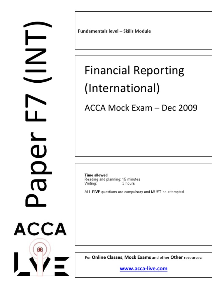 ACCA - F7 Financial Reporting Mock Exam December 2009 | Depreciation ... ACCA - F7 Financial Reporting Mock Exam December 2009 | Depreciation ...