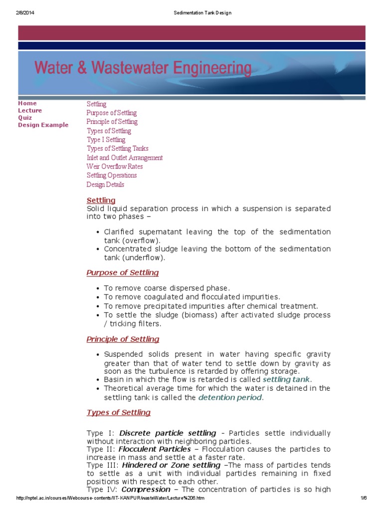 Sedimentation Tank Design | PDF | Continuum Mechanics | Chemical ...