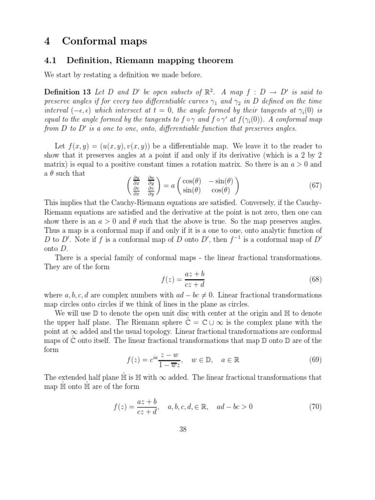 4 Conformal Maps: 4.1 Definition, Riemann Mapping Theorem | PDF | Mathematical Objects | Geometry
