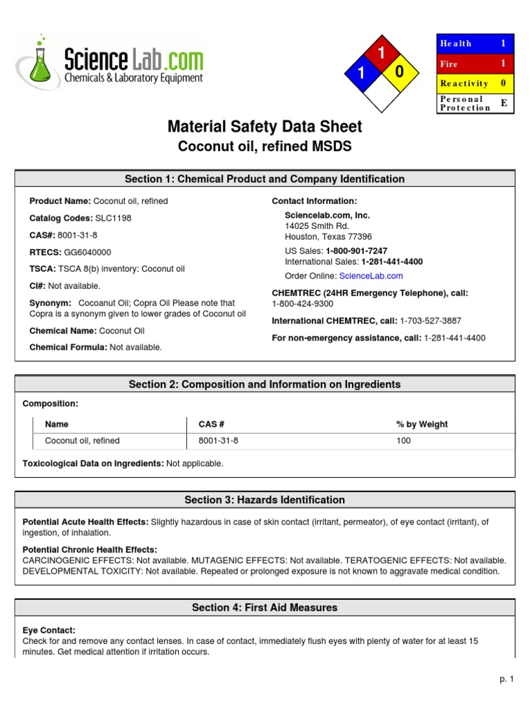 Msds Coconut | PDF | Toxicity | Water