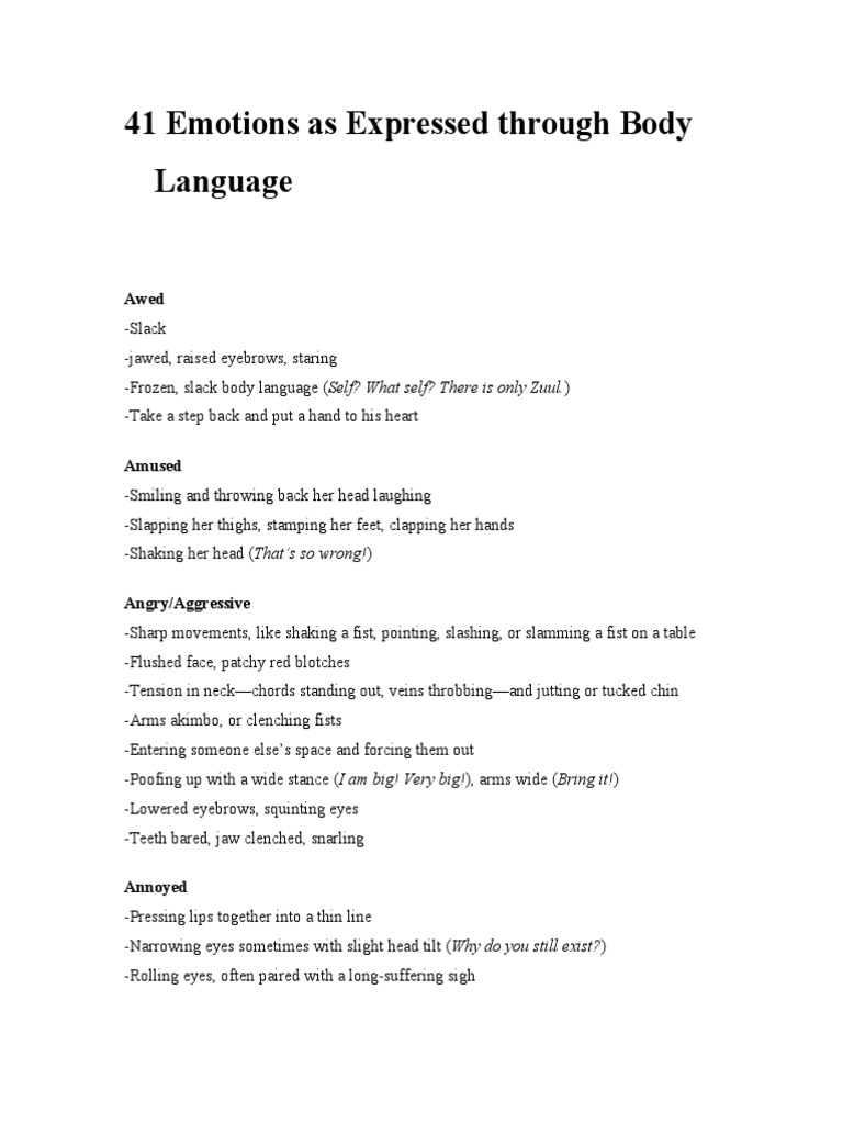 41 Emotions As Expressed Through Body Language | Download Free PDF ...