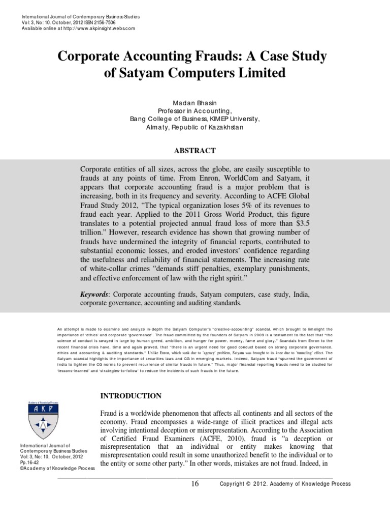 Corporate Accounting Frauds 16112013 | PDF | Fraud | Financial Audit