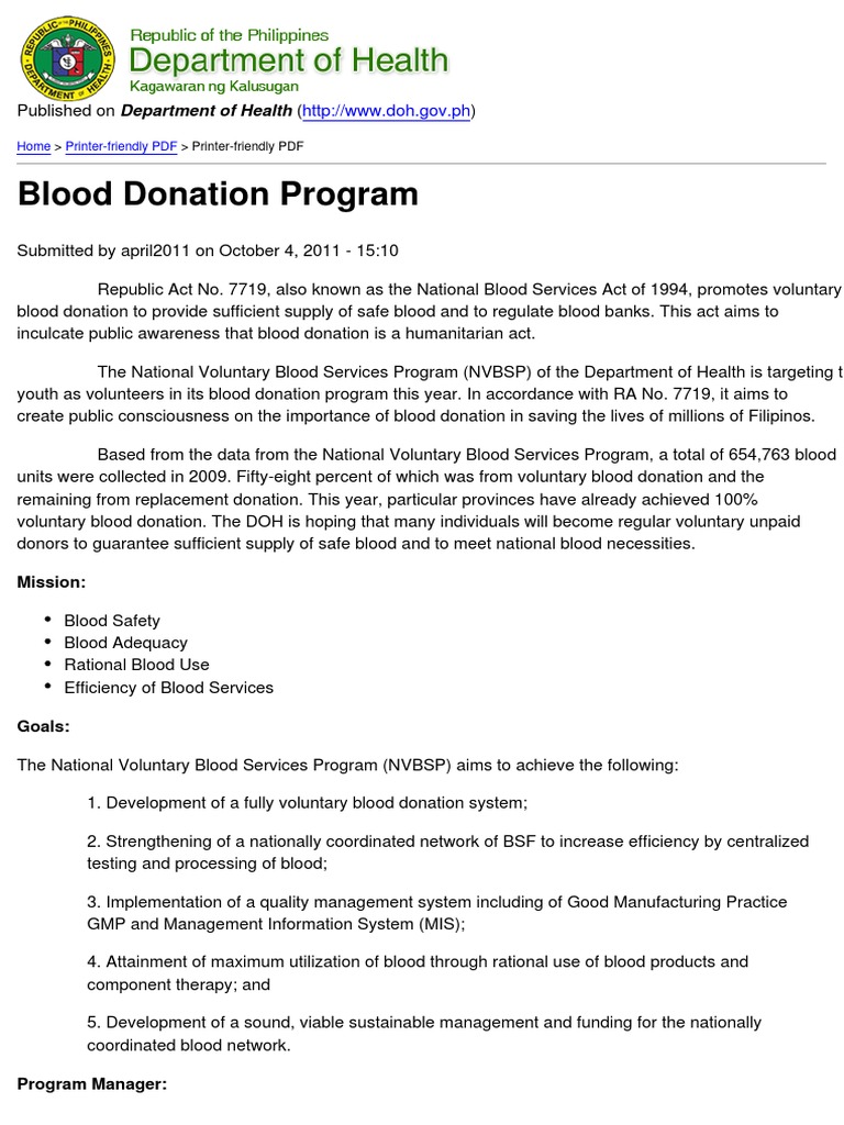 Department of Health - Blood Donation Program - 2011-12-19 | PDF ...