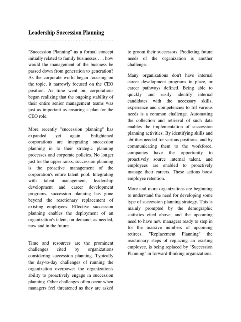 Succession Planning Report | PDF | Succession Planning | Control ...