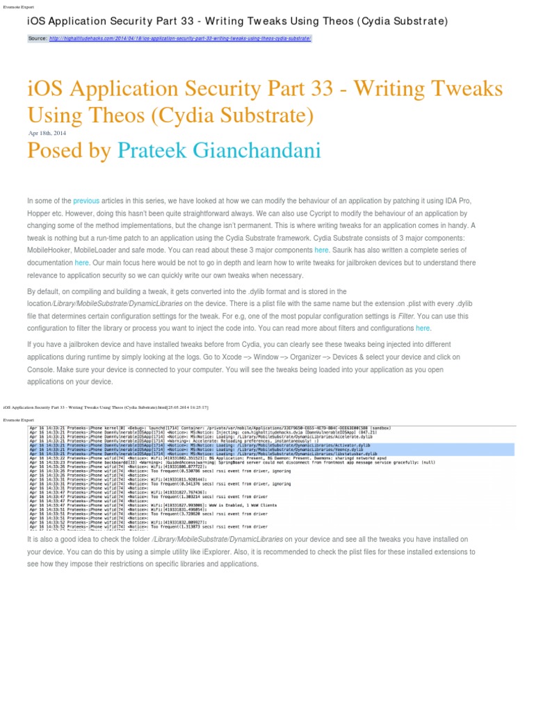 IOS Application Security Part 33 - Writing Tweaks Using Theos (Cydia Substrate) | PDF | Ios ...