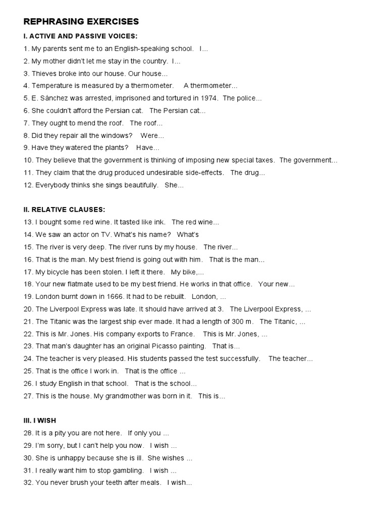 Rephrasing Exercises | PDF | Rules | Syntax