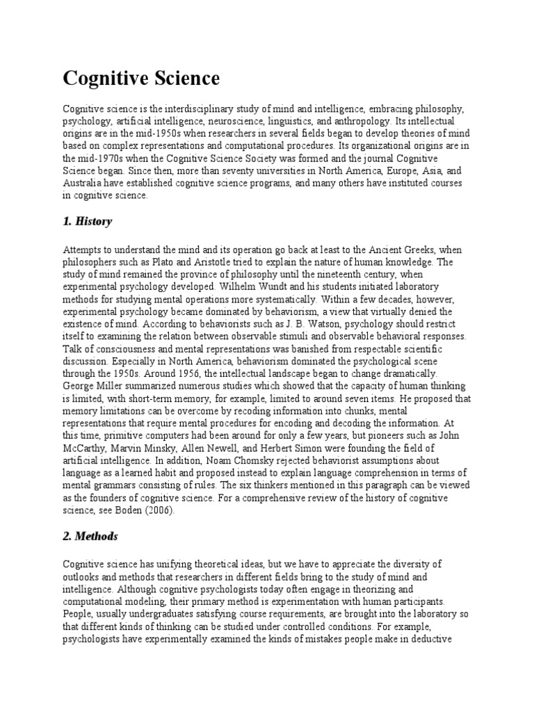 Overview of Cognitive Science Fields | PDF | Mind | Cognitive Science