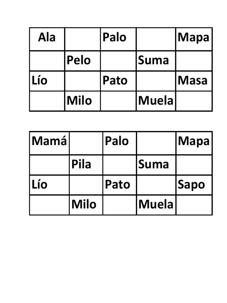 Loteria de Palabras | PDF | Artes del Lenguaje y Comunicación