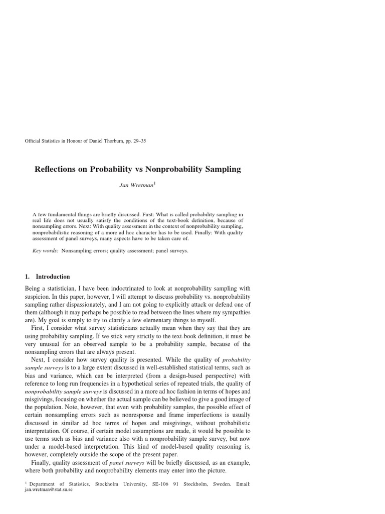Probability Vs Non-Probability Sampling | PDF | Sampling (Statistics ...
