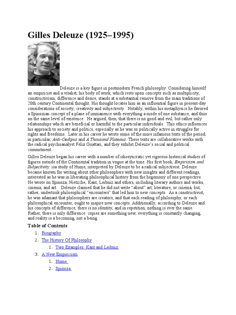 Gilles Deleuze Synopsis by Jon Roffe | PDF | Gilles Deleuze | David Hume