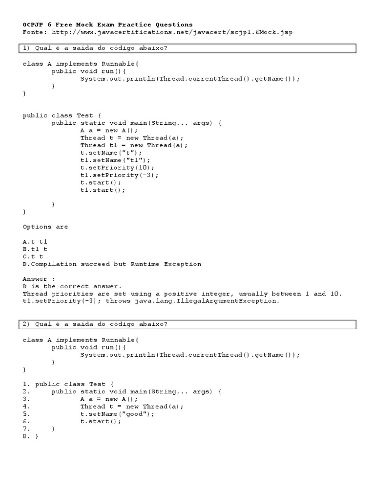 Ocpjp 6 Free Mock Exam Practice Questions Pdf Method Computer Programming C Programming