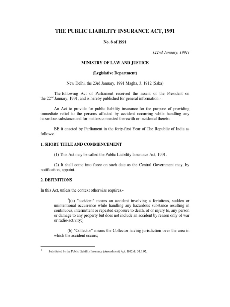 The Public Liability Insurance Act 1991 | PDF | Insurance | Government