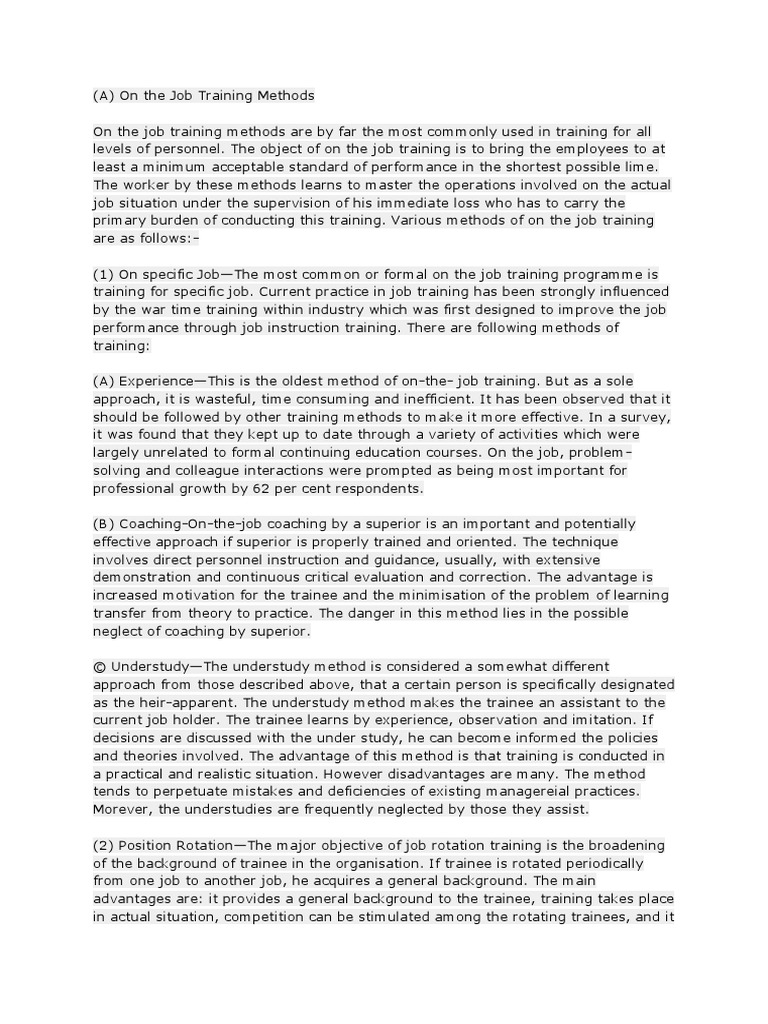 Training Methods | PDF | Apprenticeship | Employment