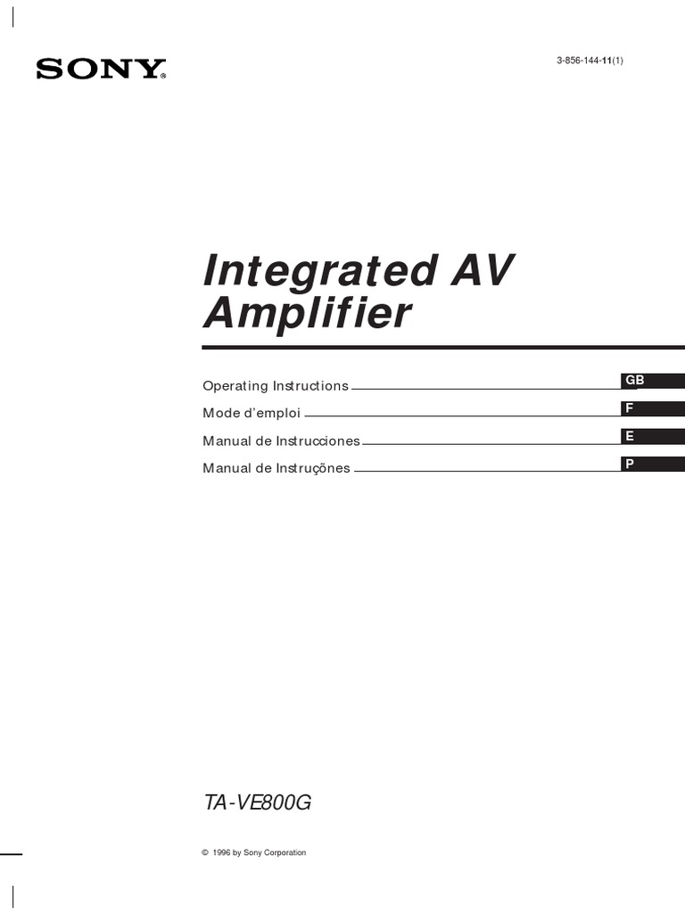 Sony Ta Ve800g | PDF | Audio Electronics | Film And Video Technology