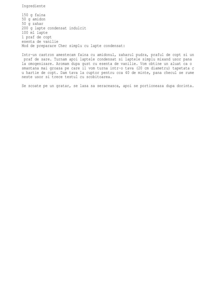 Chec Simplu Cu Lapte Condensat | PDF