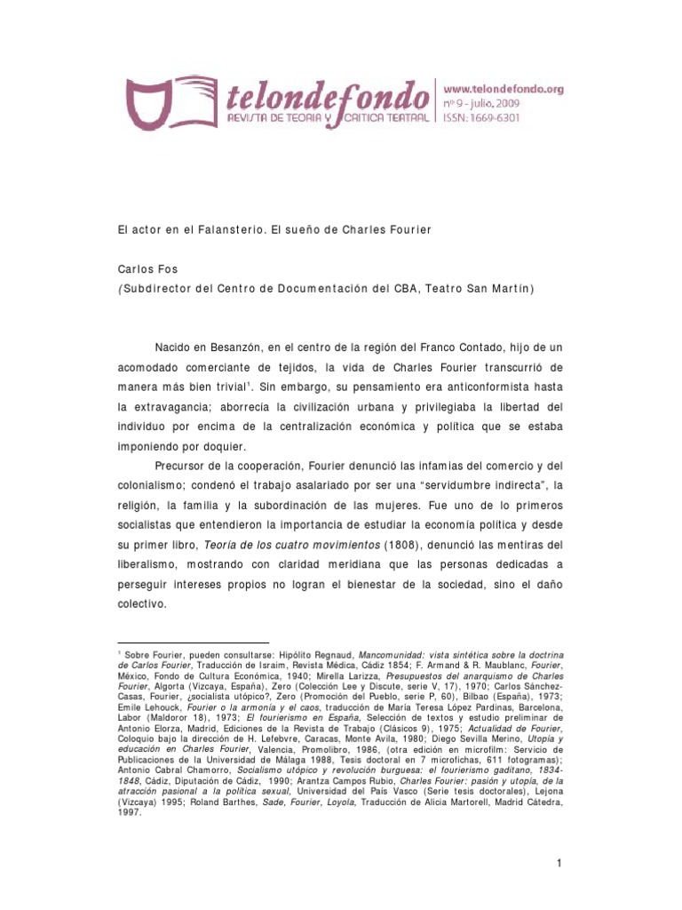 El Actor en El Falansterio El Suenio de Charles Fourier | PDF ...
