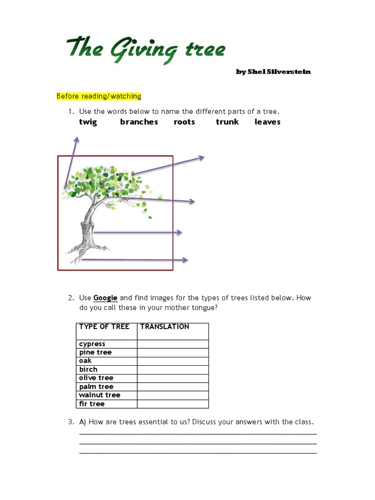 The Giving Tree - Worksheet | PDF