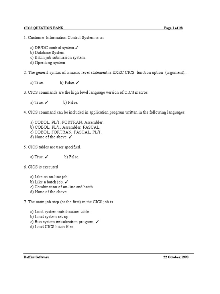Cics Question Bank 1 Of 28 Pdf Computer Data Computer Engineering